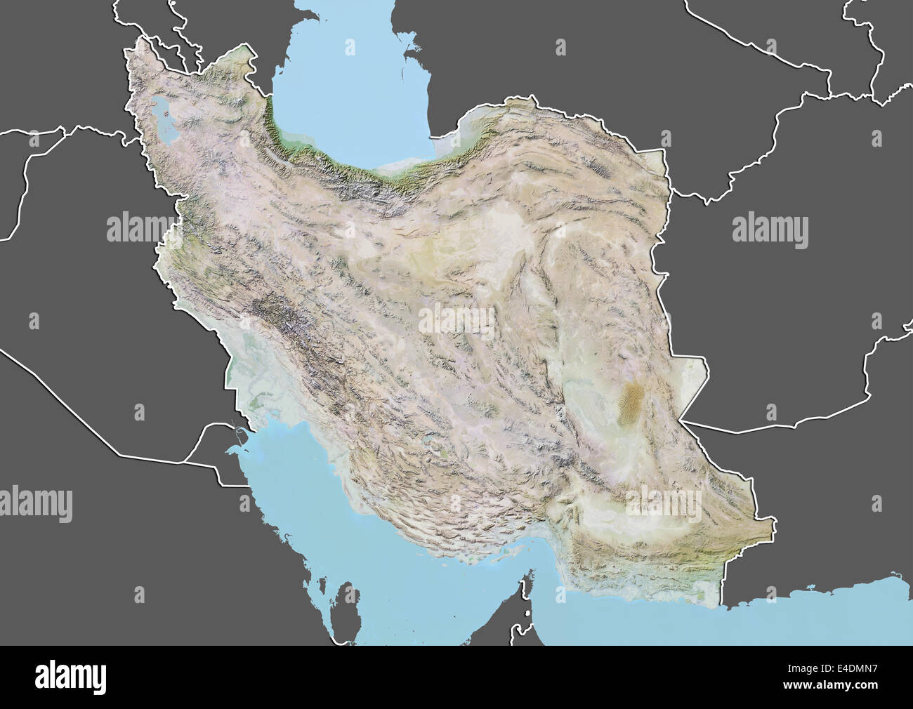 Iran, Relief Map With Border and Mask Stock Photo - Alamy