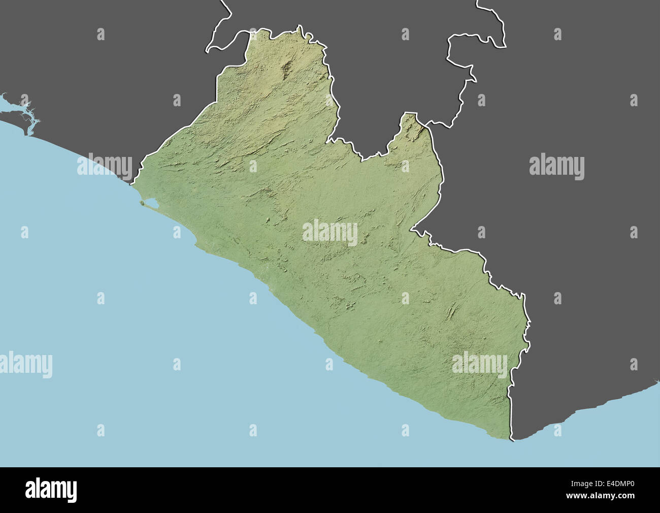 Liberia, Relief Map With Border and Mask Stock Photo - Alamy