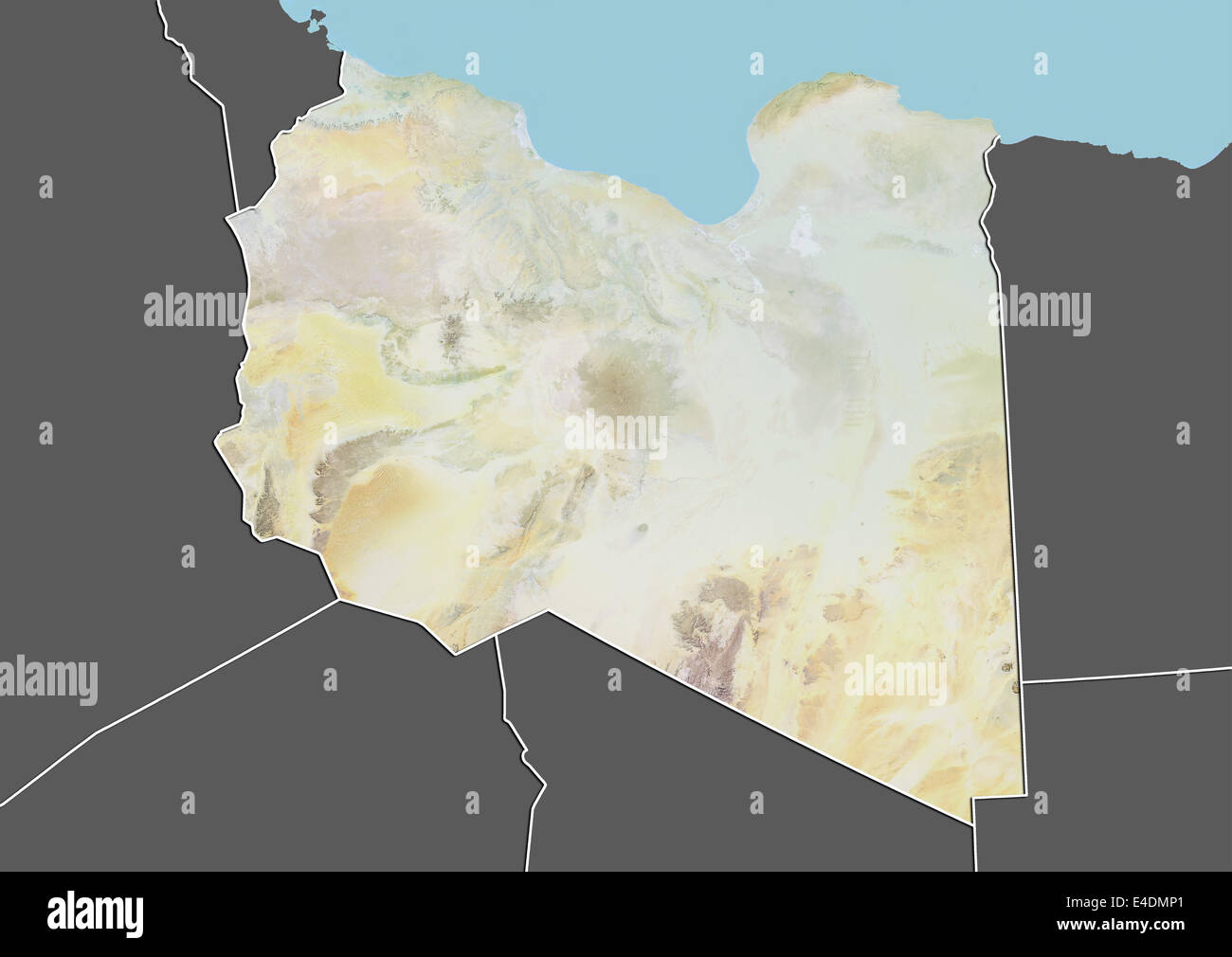 Libya, Relief Map With Border and Mask Stock Photo - Alamy