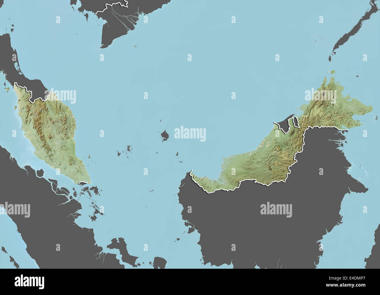 Malaysia, Relief Map With Border and Mask Stock Photo - Alamy