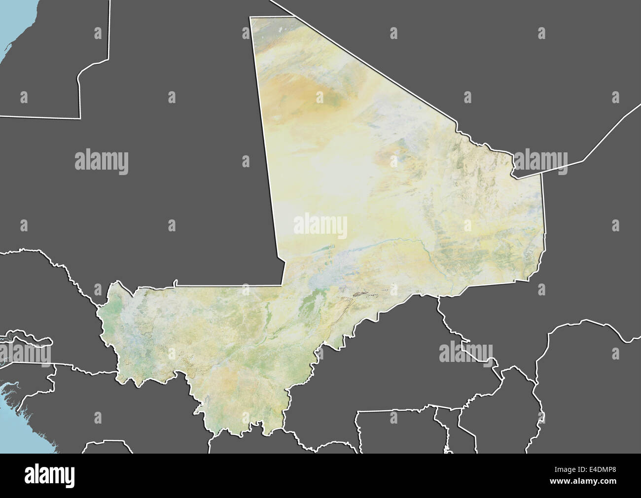 Mali, Relief Map With Border and Mask Stock Photo - Alamy