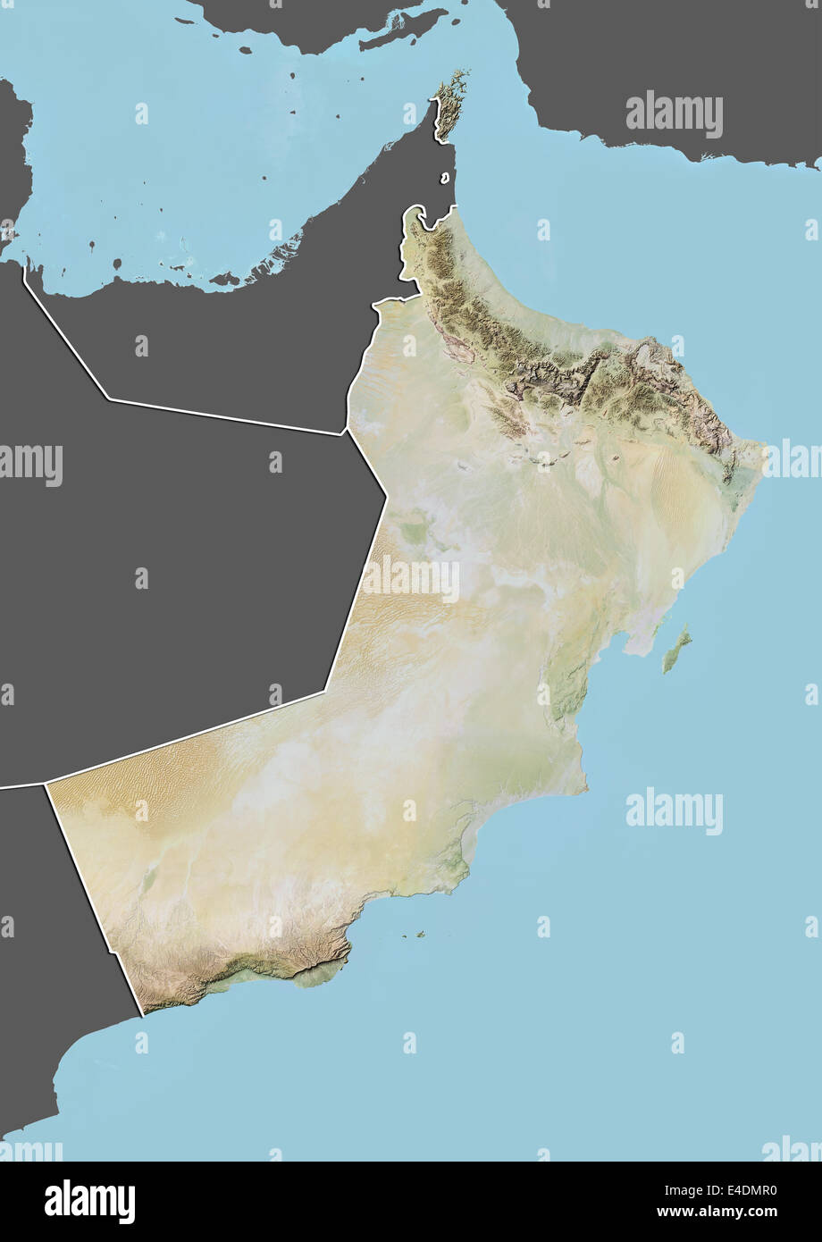 Oman, Relief Map With Border and Mask Stock Photo - Alamy