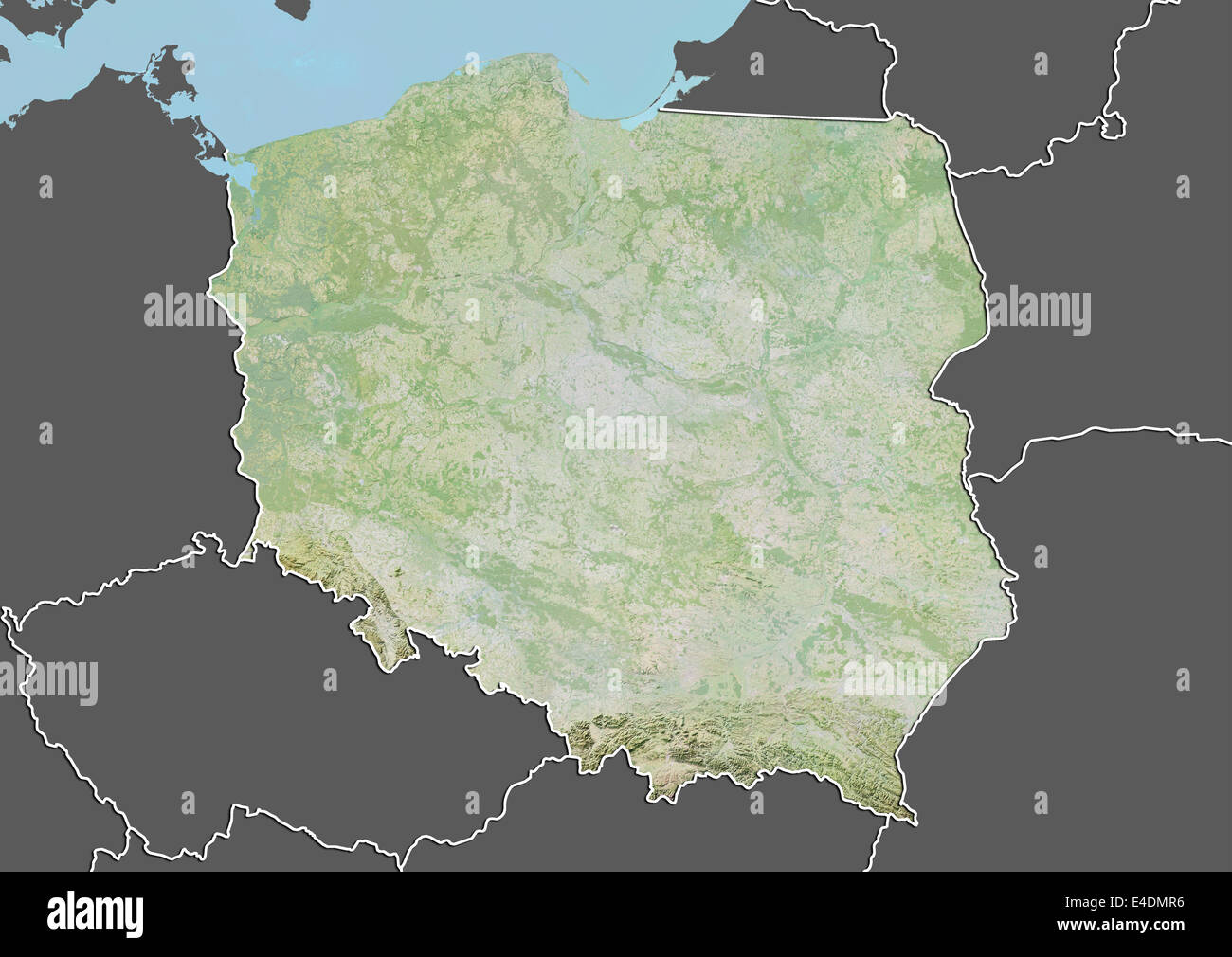 Poland, Relief Map With Border and Mask Stock Photo - Alamy