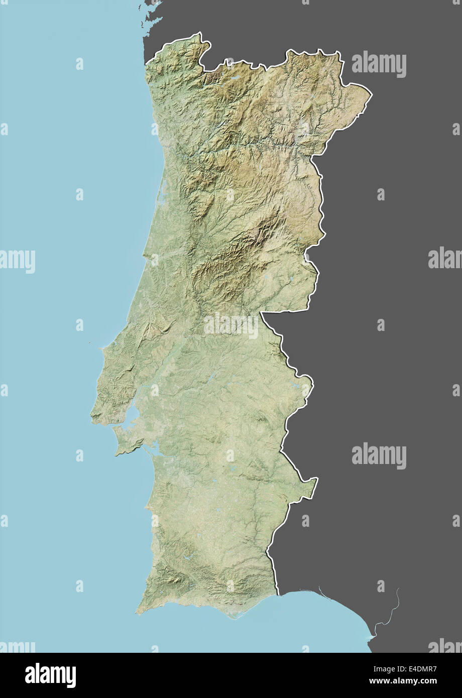 Portugal, Relief Map With Border and Mask Stock Photo - Alamy