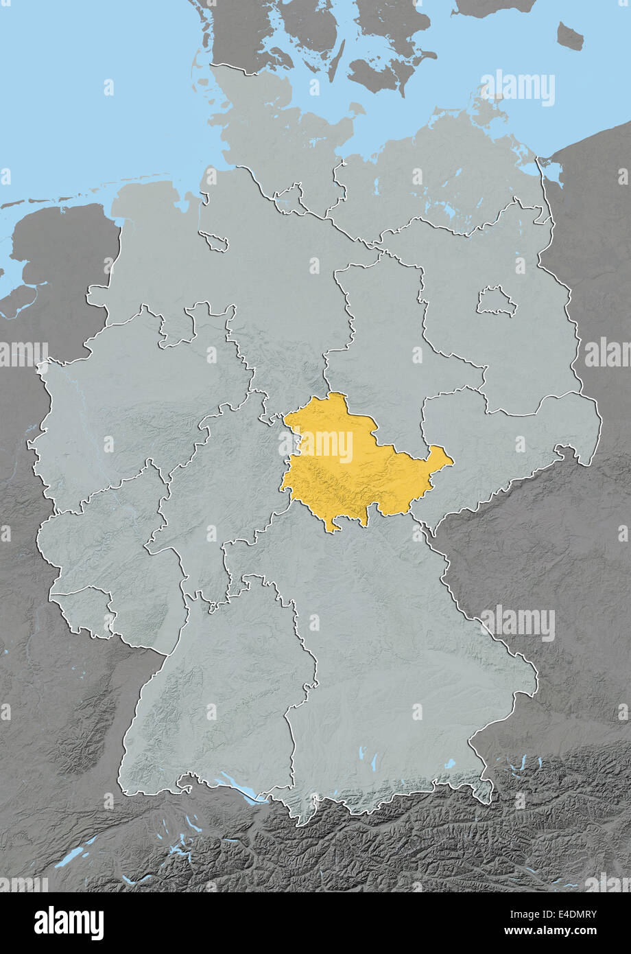 State of Thuringia, Germany, Relief Map Stock Photo - Alamy