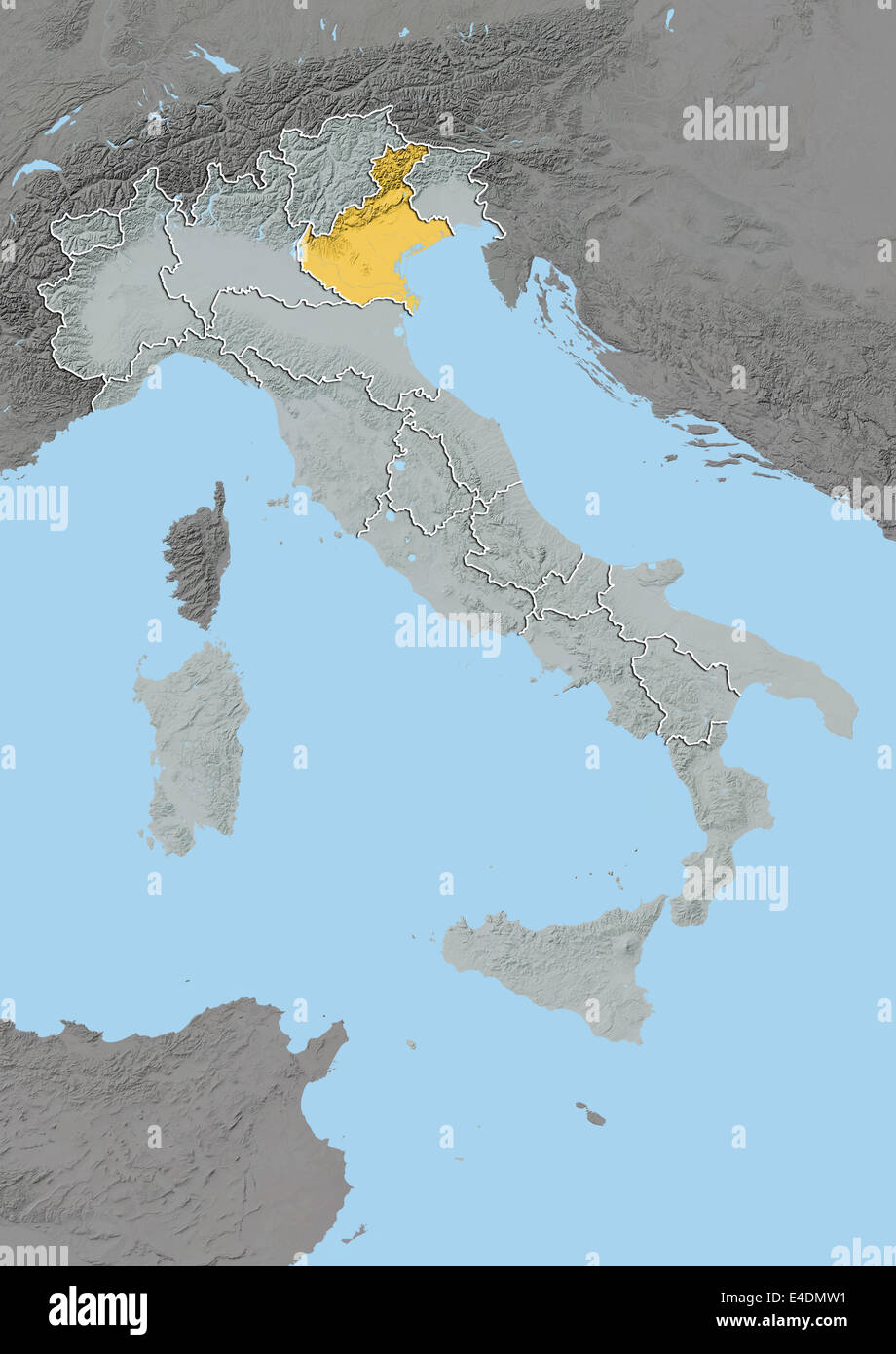 Region of Veneto, Italy, Relief Map Stock Photo - Alamy