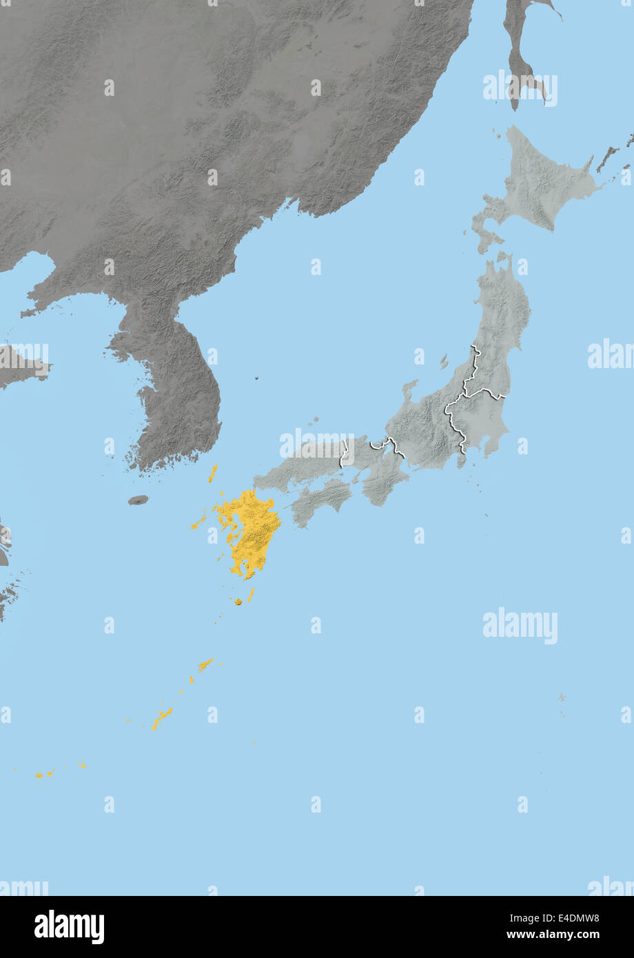 Region of Kyushu, Japan, Relief Map Stock Photo - Alamy