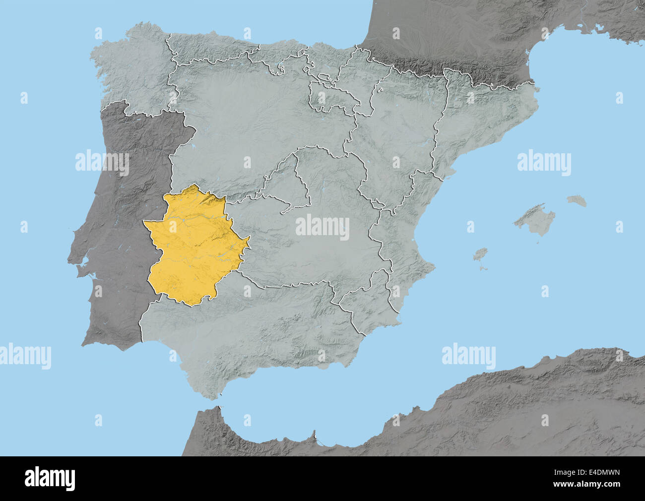 Extremadura, Spain, Relief Map Stock Photo - Alamy