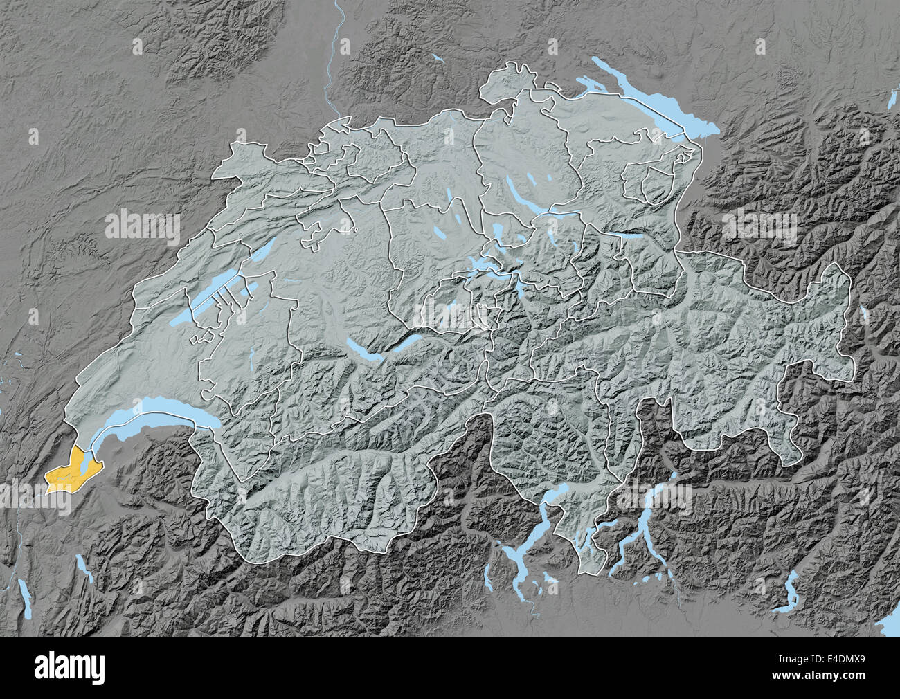Canton of Geneva, Switzerland, Relief Map Stock Photo - Alamy