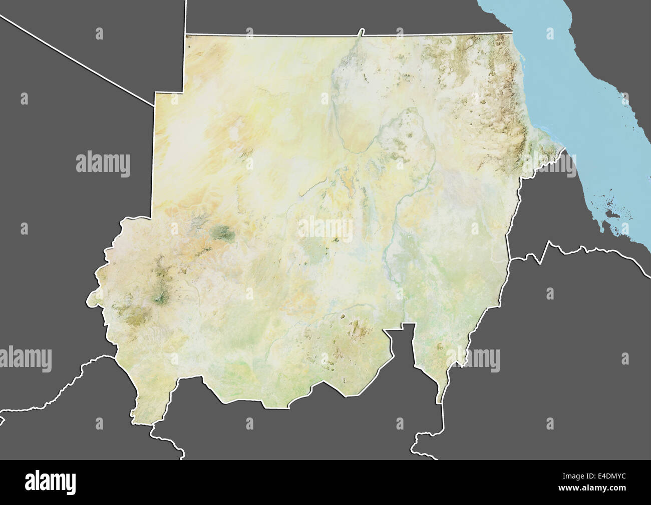 Sudan, Relief Map with Border and Mask Stock Photo - Alamy
