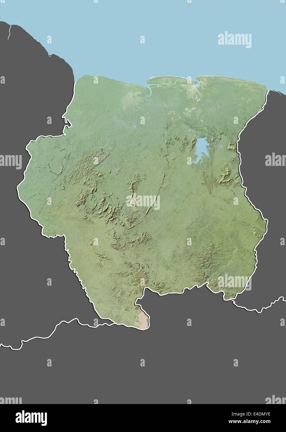 Suriname, Relief Map with Border and Mask Stock Photo - Alamy