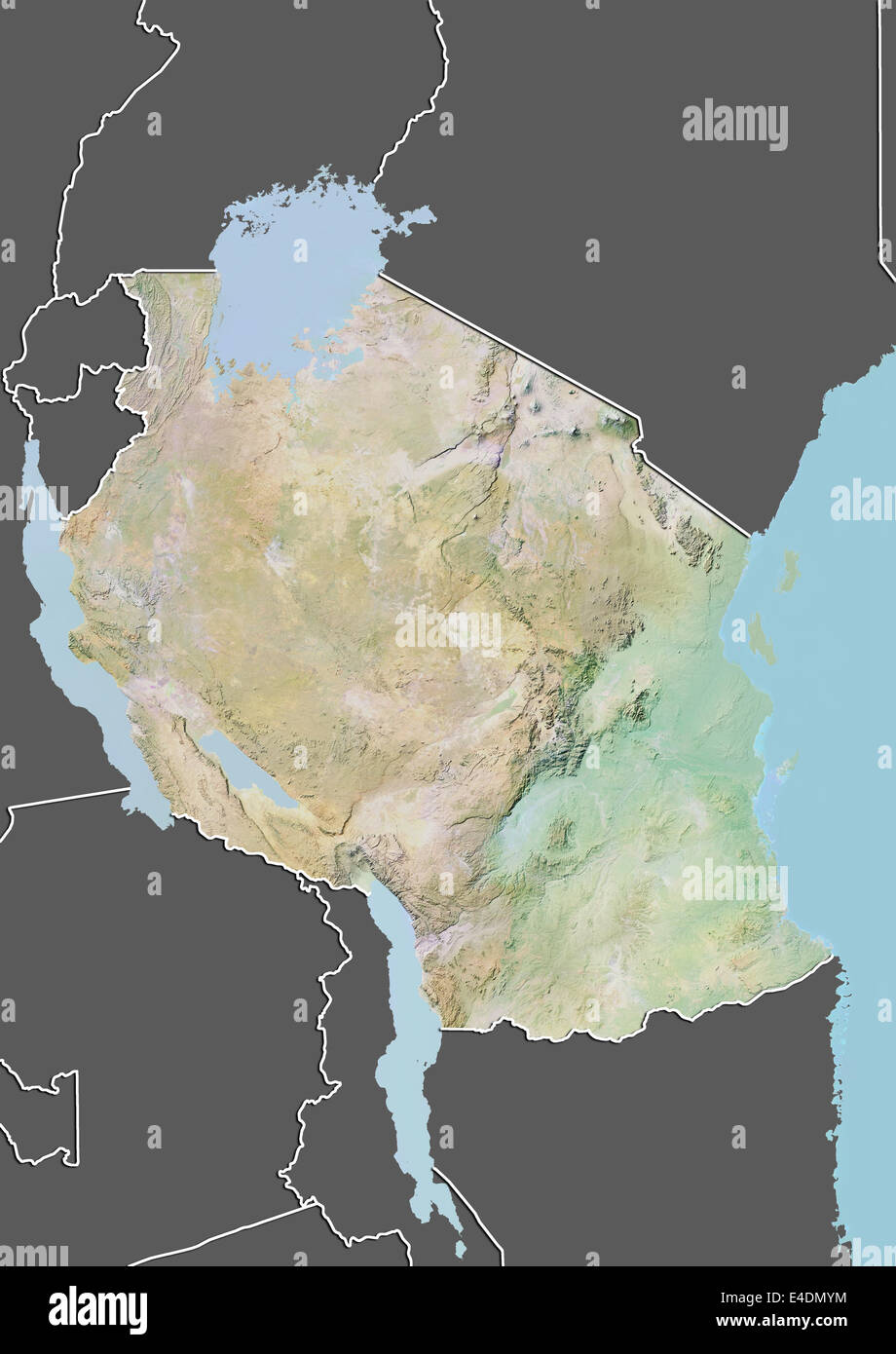 Tanzania, Relief Map with Border and Mask Stock Photo - Alamy