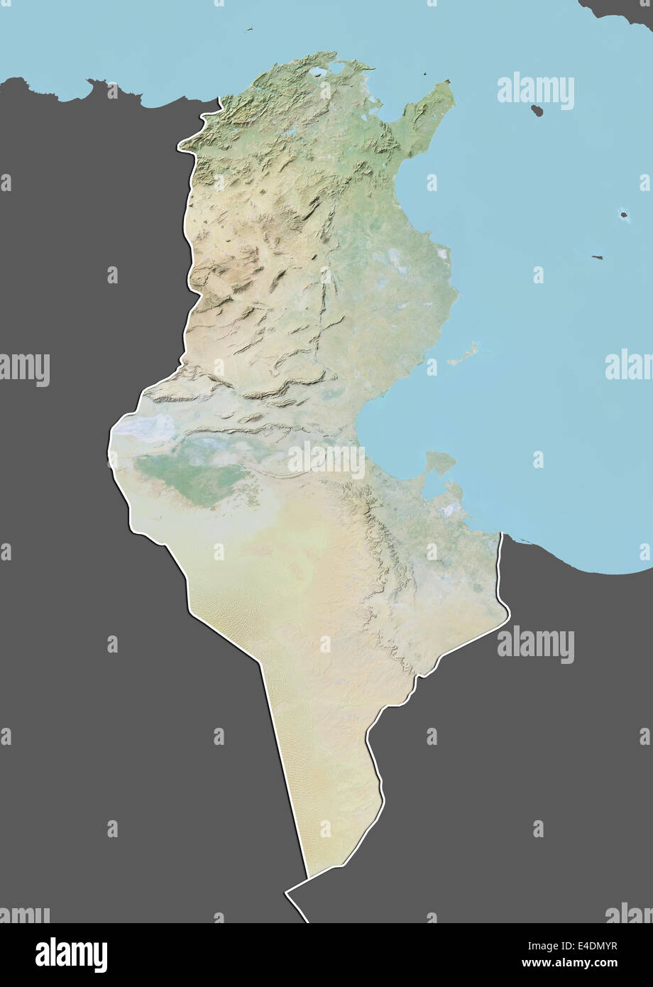 Tunisia, Relief Map with Border and Mask Stock Photo - Alamy