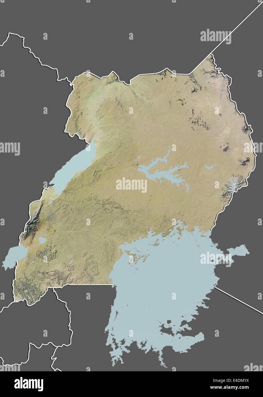 Uganda, Relief Map with Border and Mask Stock Photo - Alamy