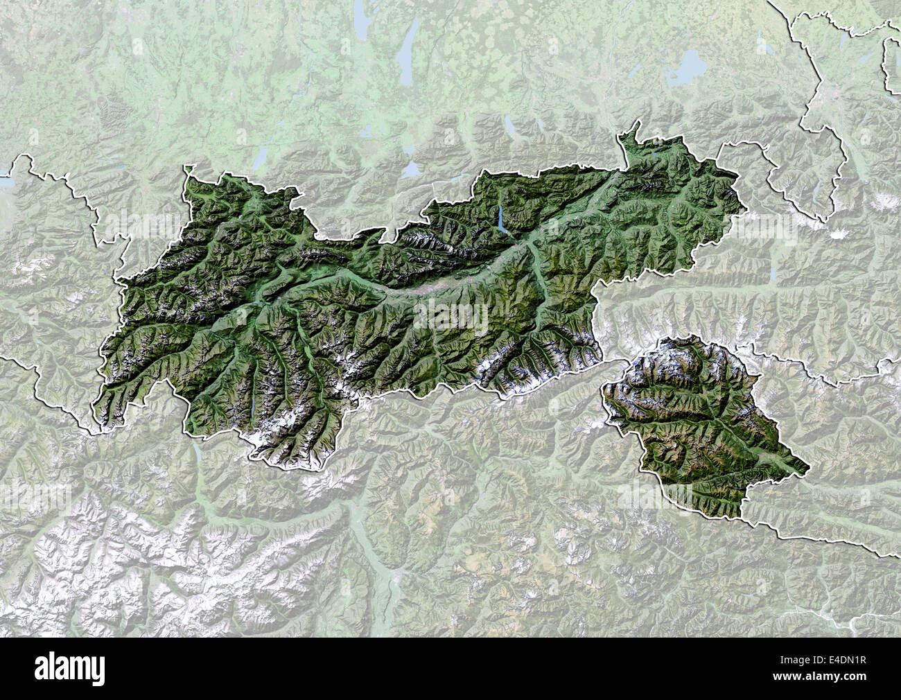 State of Tyrol, Austria, Satellite Image With Bump Effect Stock Photo ...