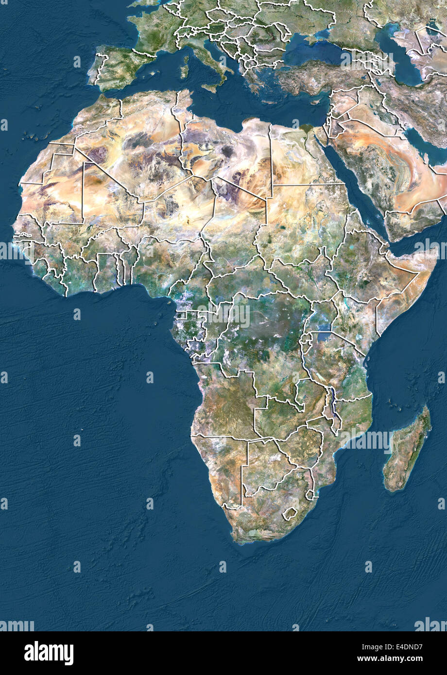 Africa, True Colour Satellite Image With Country Borders Stock Photo ...