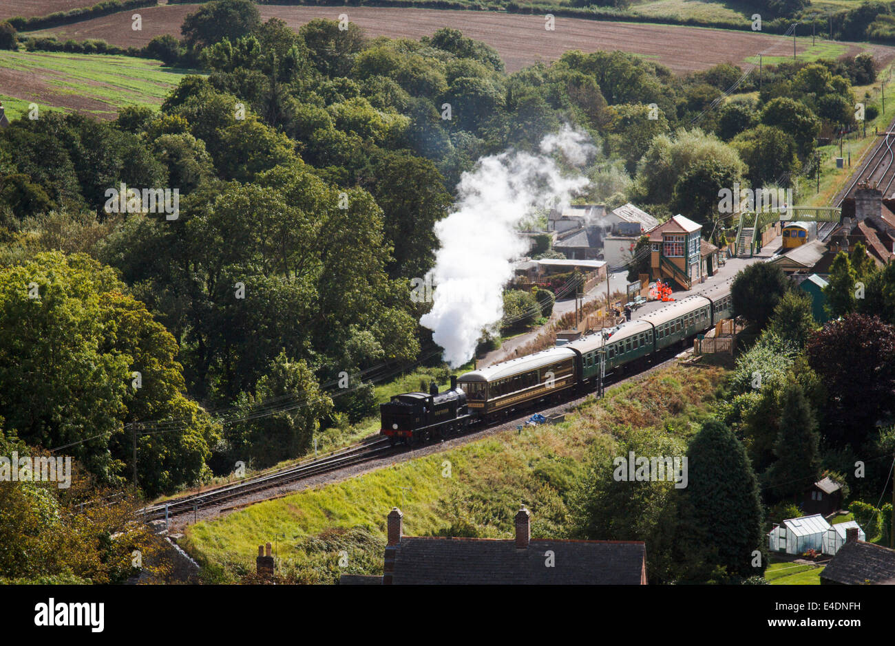 Steam locomotive moving through the English countryside Stock Photo - Alamy