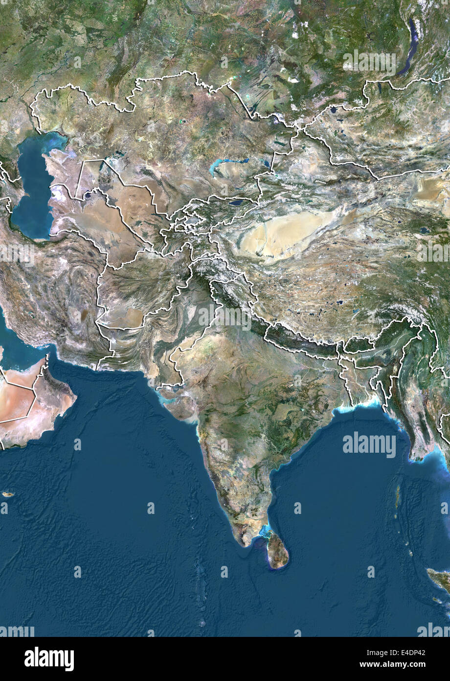 Central Asia, True Colour Satellite Image With Country Borders Stock ...