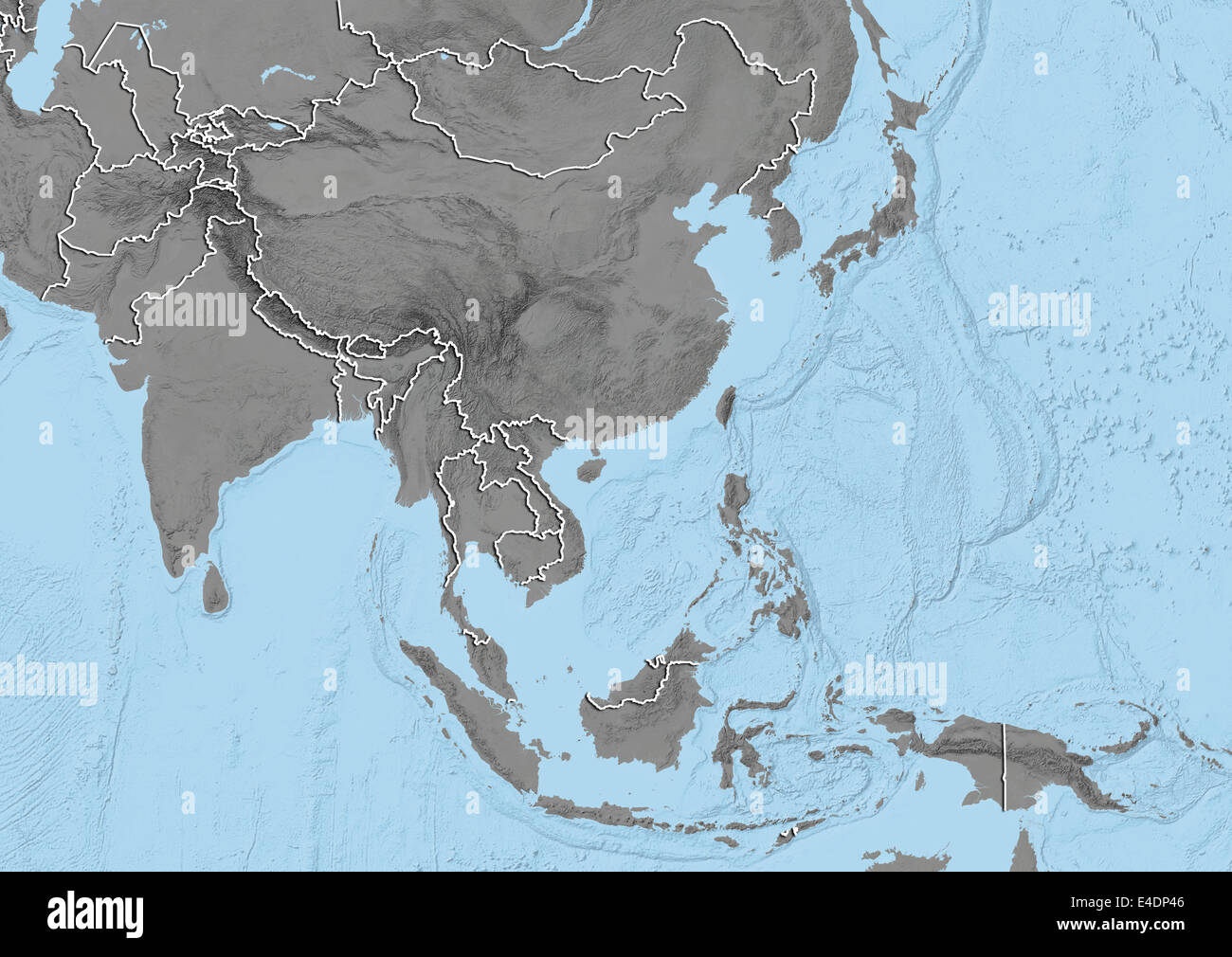 Asia, Relief Map With Country Borders Stock Photo - Alamy