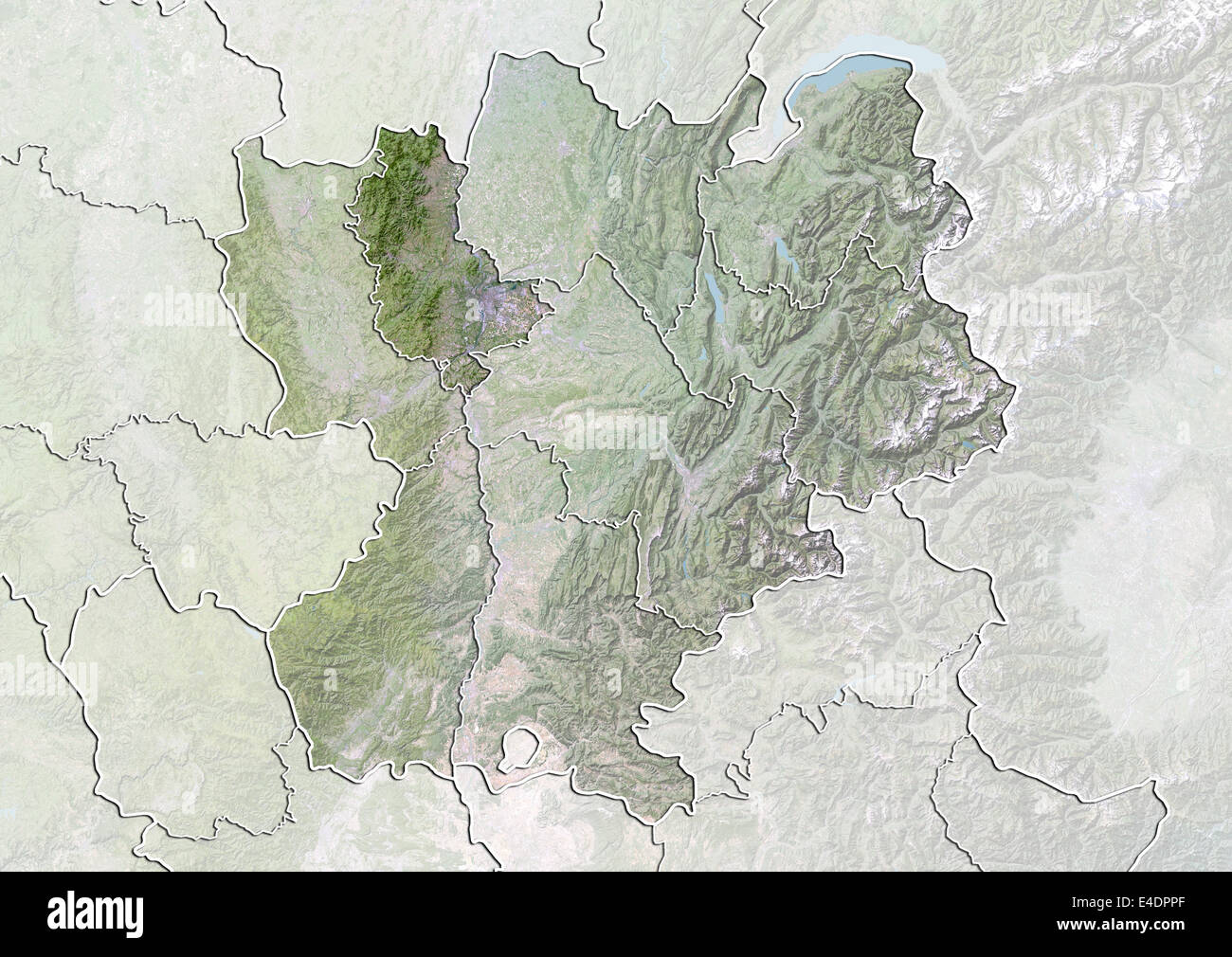 Departement of Rhone, France, Satellite Image With Bump Effect Stock ...