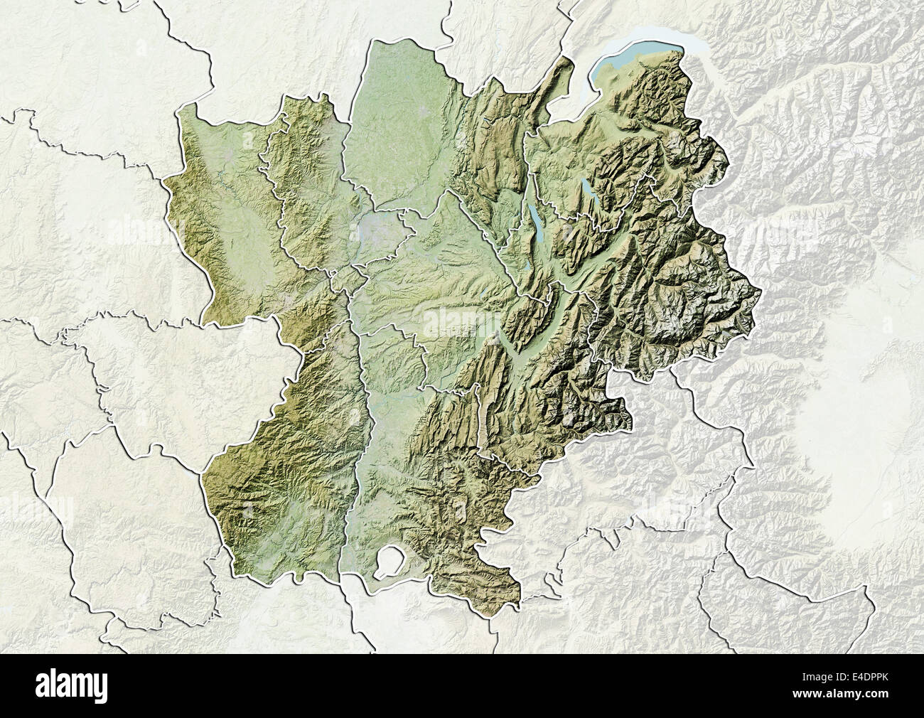 Region of Rhone-Alpes, France, Relief Map Stock Photo - Alamy