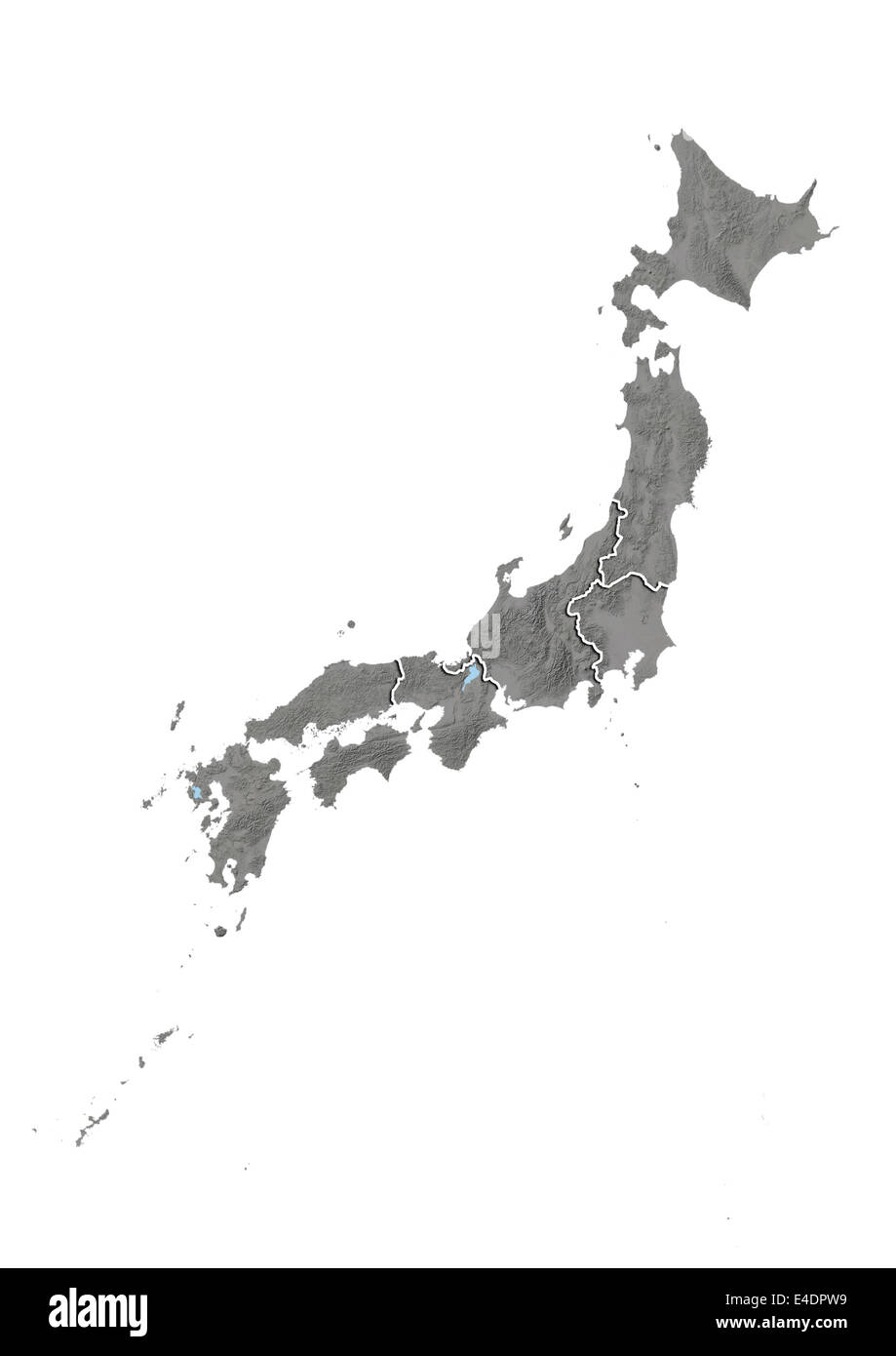 Japan, Relief Map With Region Boundaries Stock Photo - Alamy