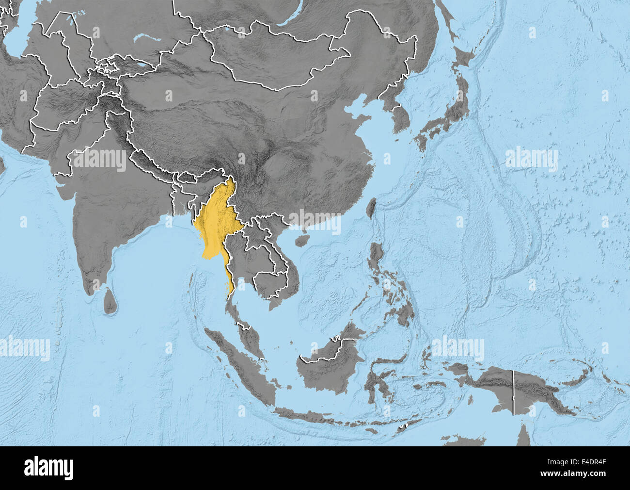 Myanmar, Relief Map Stock Photo - Alamy