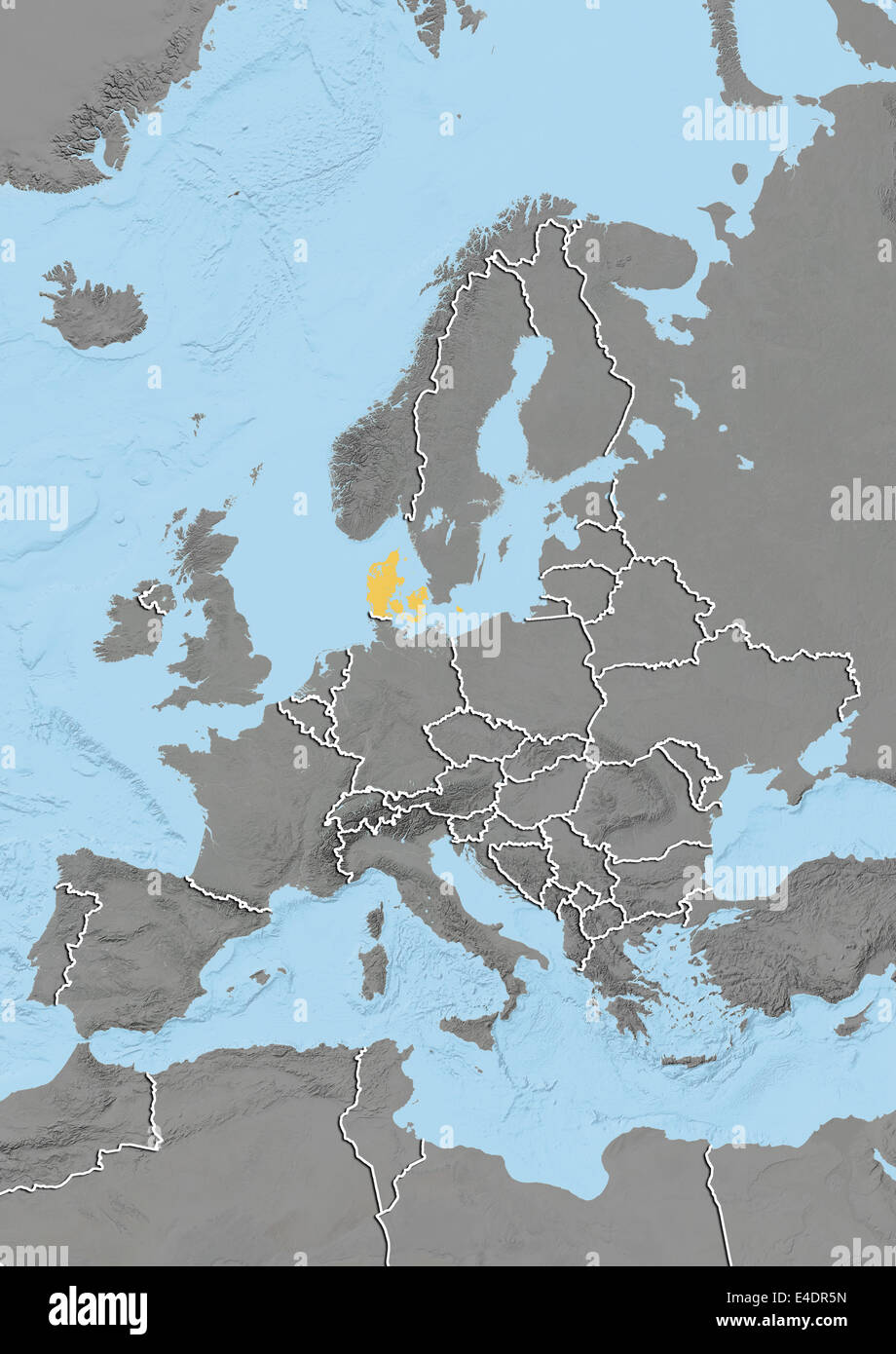 Denmark, Relief Map Stock Photo - Alamy