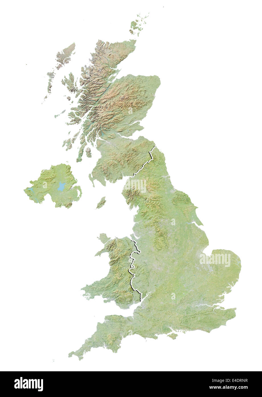 United Kingdom, Relief Map With Country Boundaries Stock Photo - Alamy
