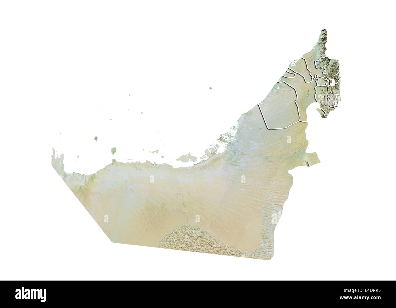 United Arab Emirates, Relief Map With Emirate Boundaries Stock Photo ...