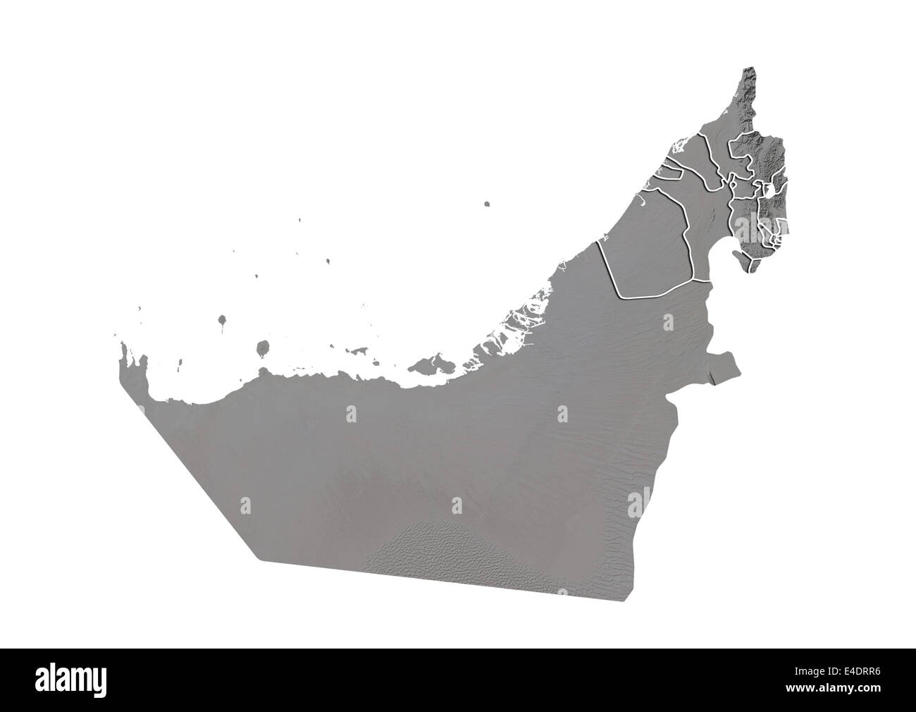 United Arab Emirates, Relief Map With Emirate Boundaries Stock Photo ...