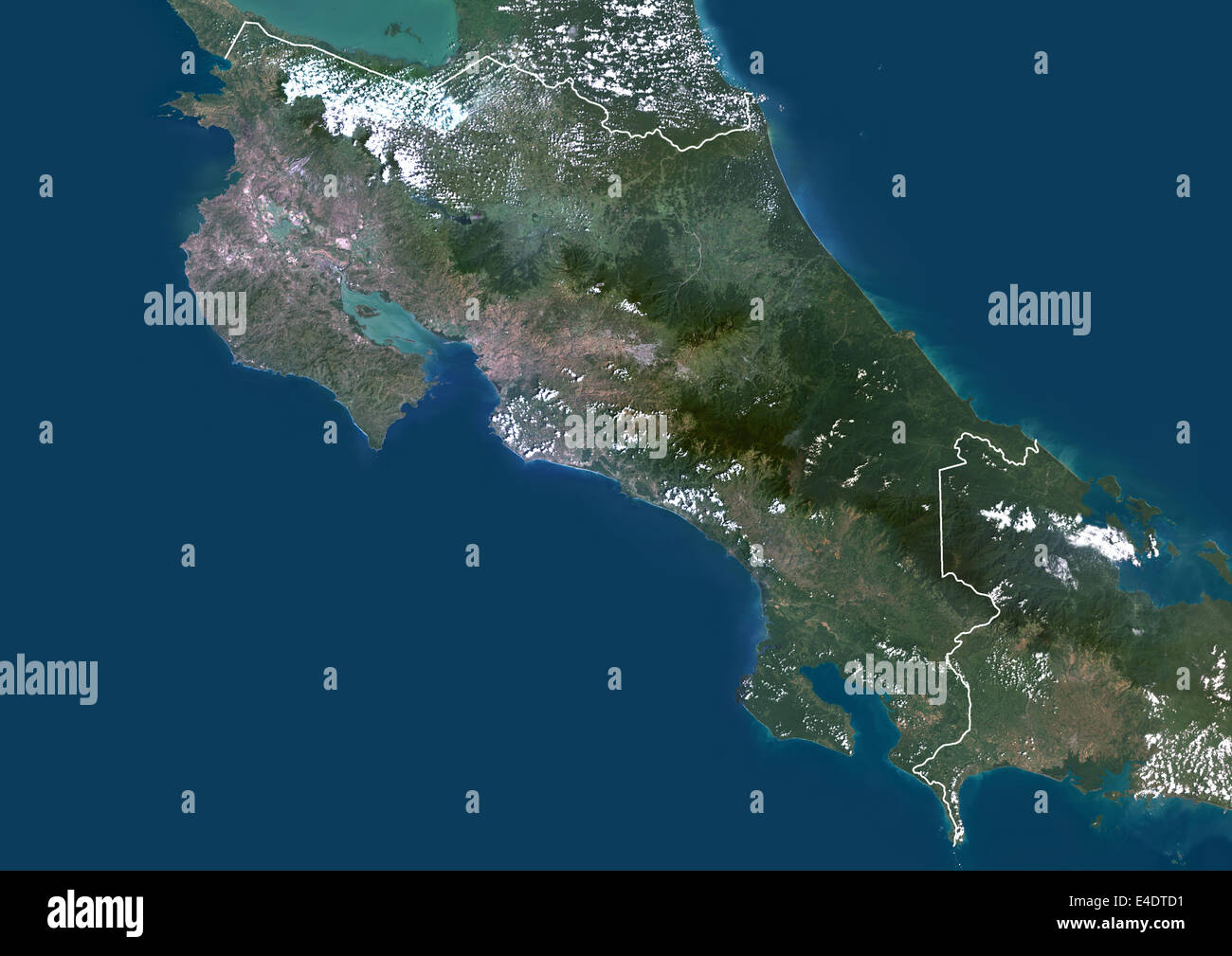 Costa Rica, Central America, True Colour Satellite Image With Border ...