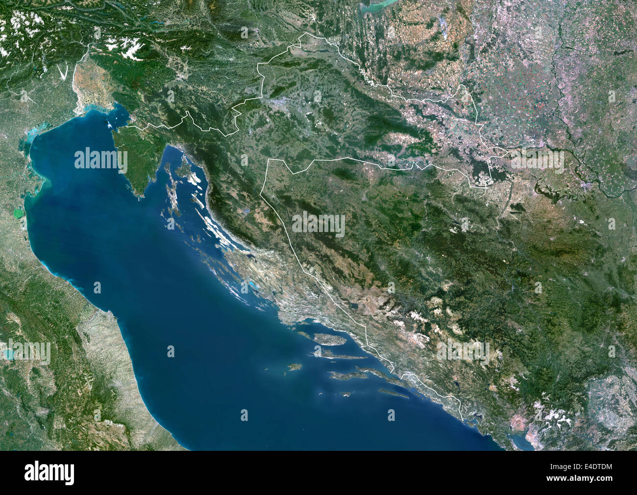 Croatia, Europe, True Colour Satellite Image With Border. Satellite ...