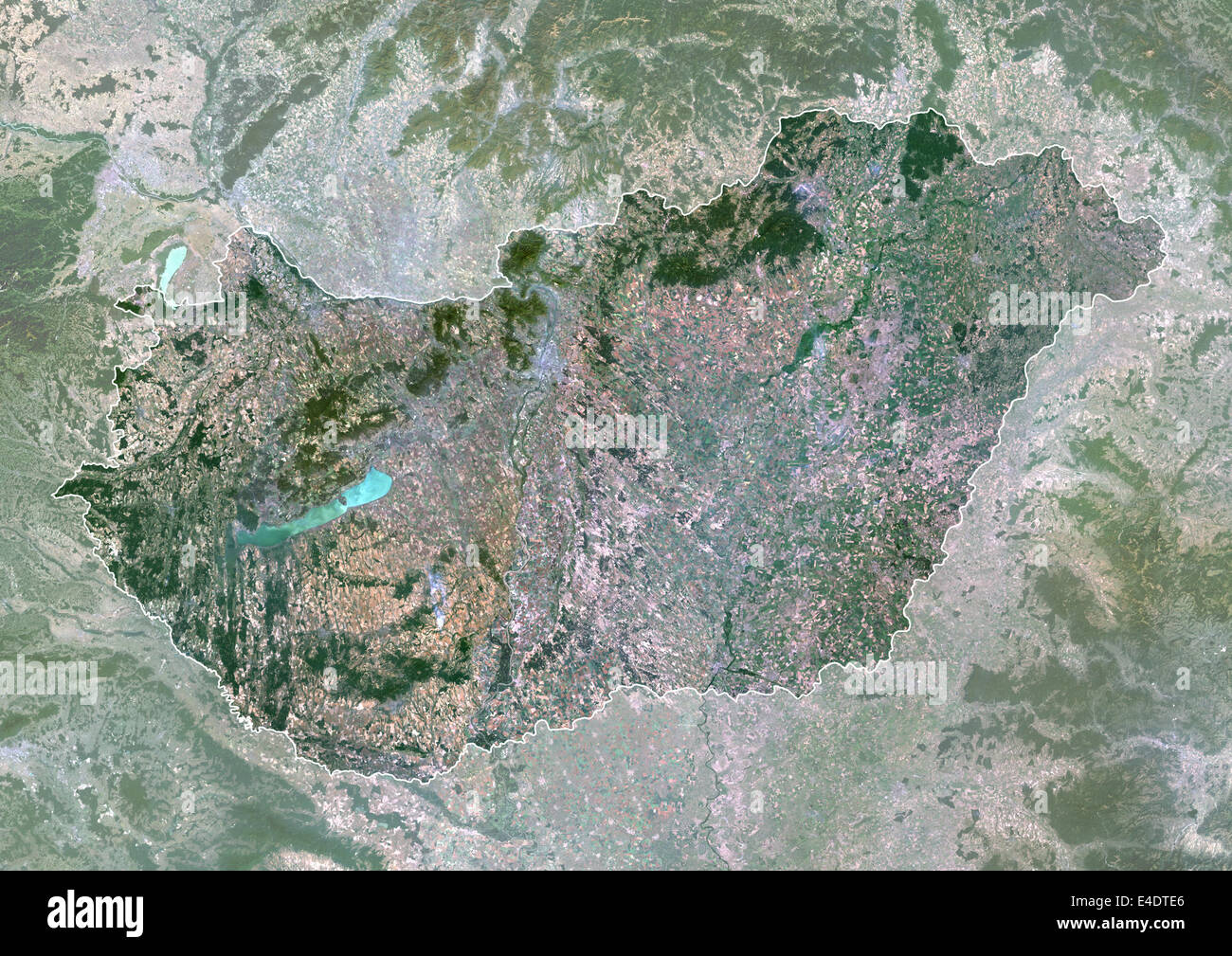 Hungary, Europe, True Colour Satellite Image With Border And Mask. Satellite view of Hungary ...