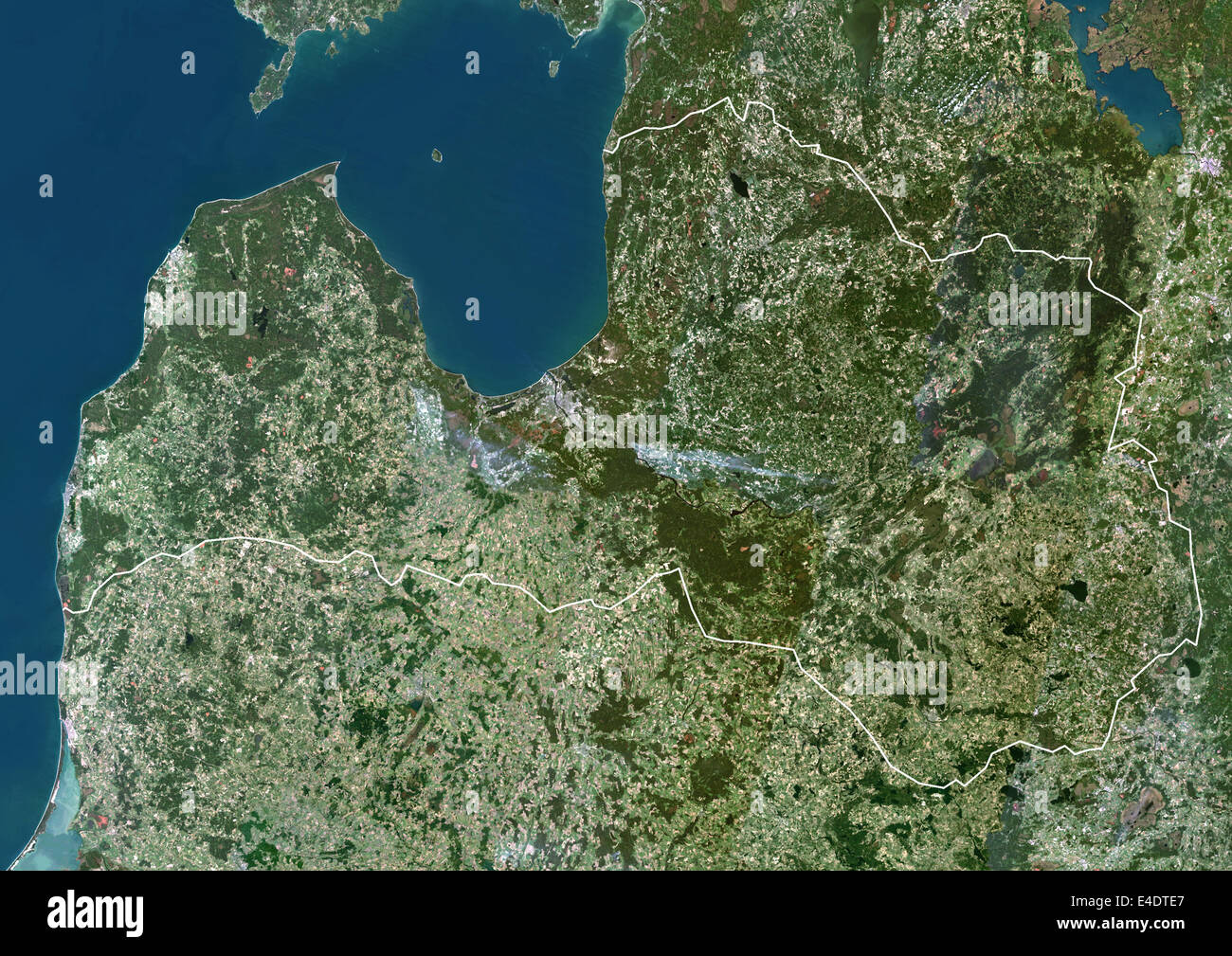 Latvia, Europe, True Colour Satellite Image With Border. Satellite view ...
