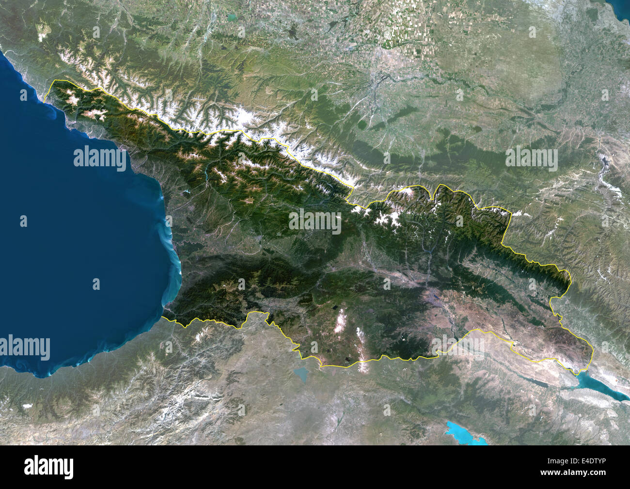 Georgia, Asia, True Colour Satellite Image With Border And Mask. Satellite view of Georgia (with ...