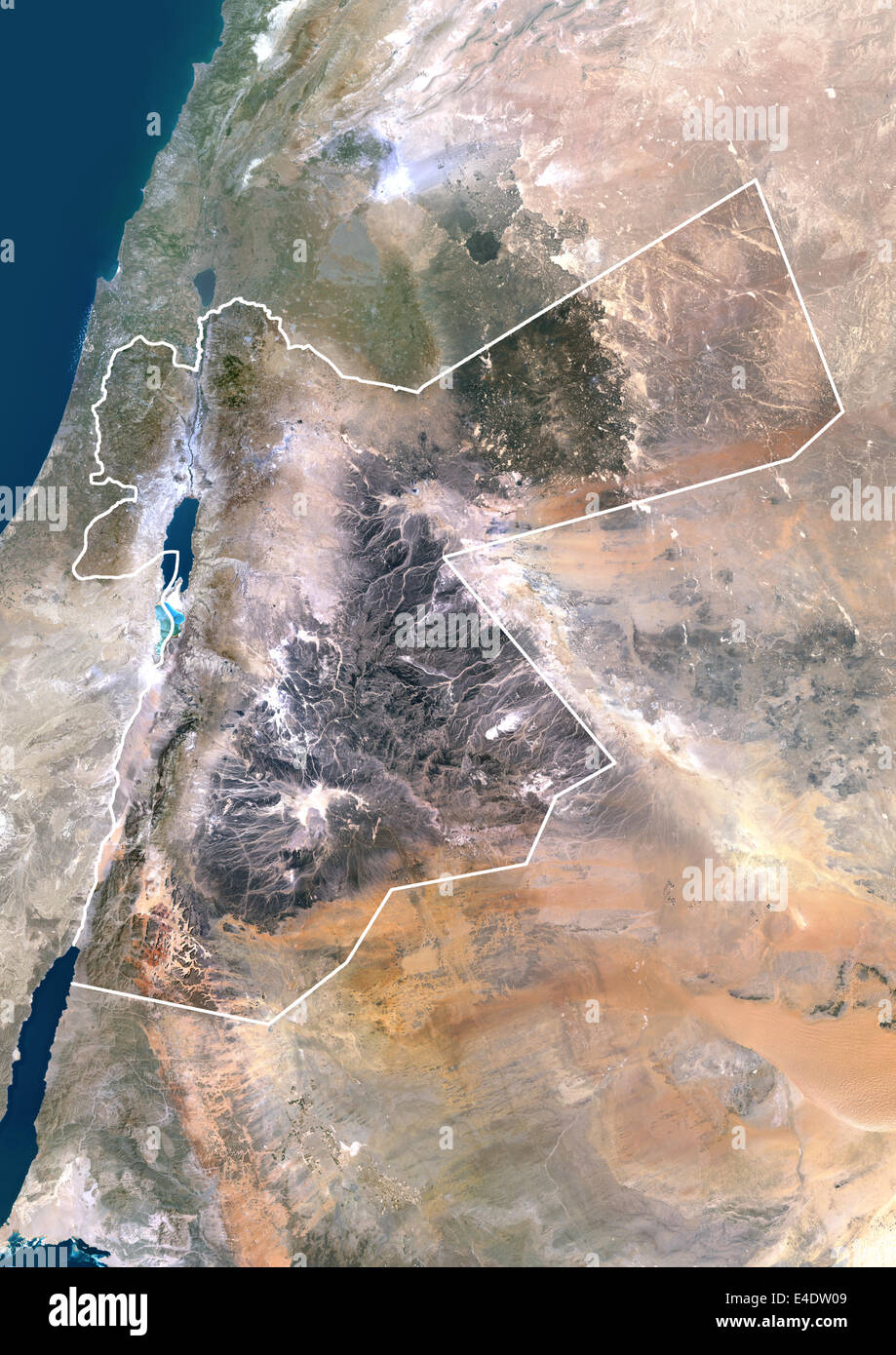 Jordan, Middle East, Asia, True Colour Satellite Image With Border And ...