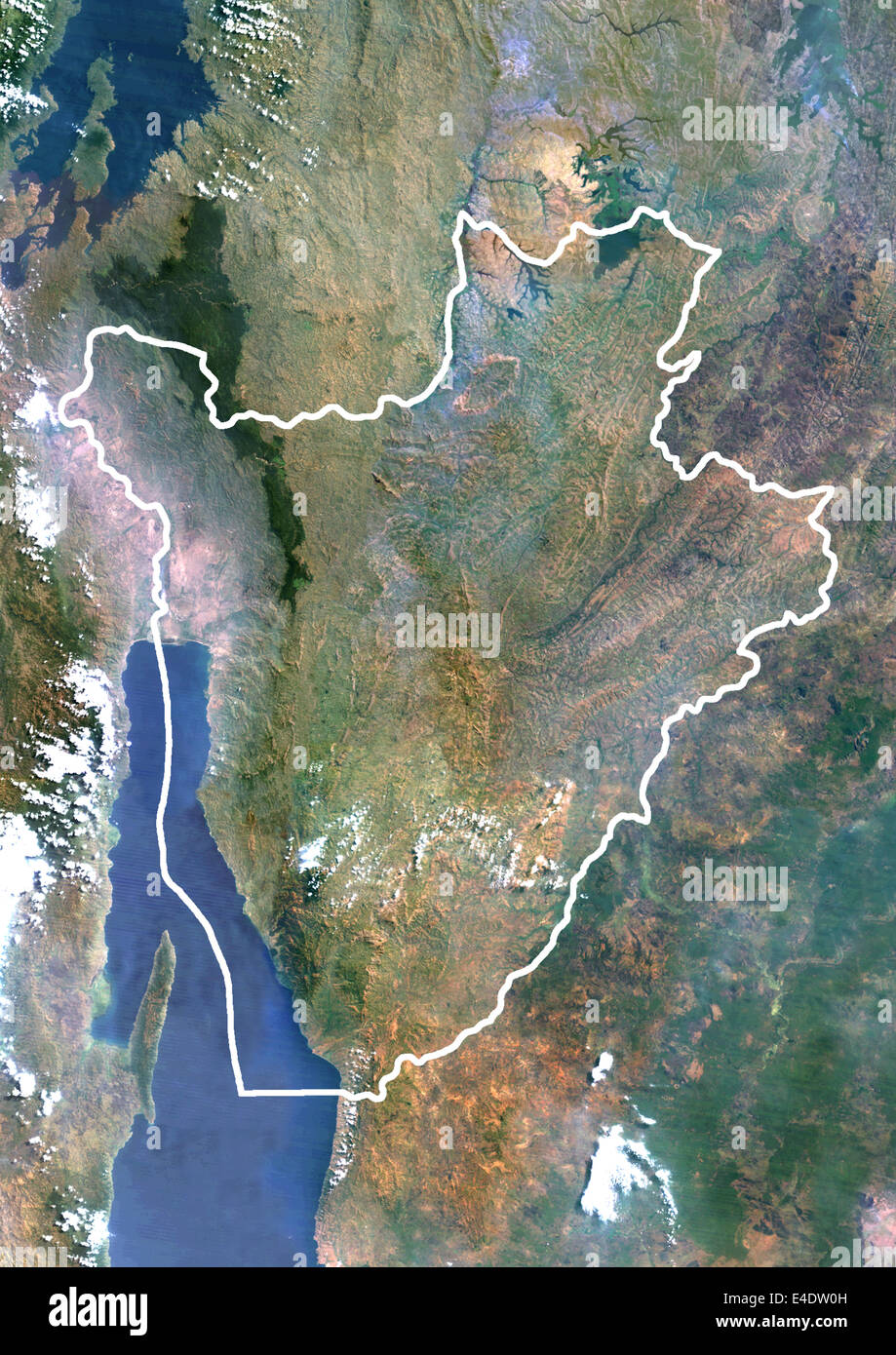 Burundi, Africa, True Colour Satellite Image With Border. Satellite ...