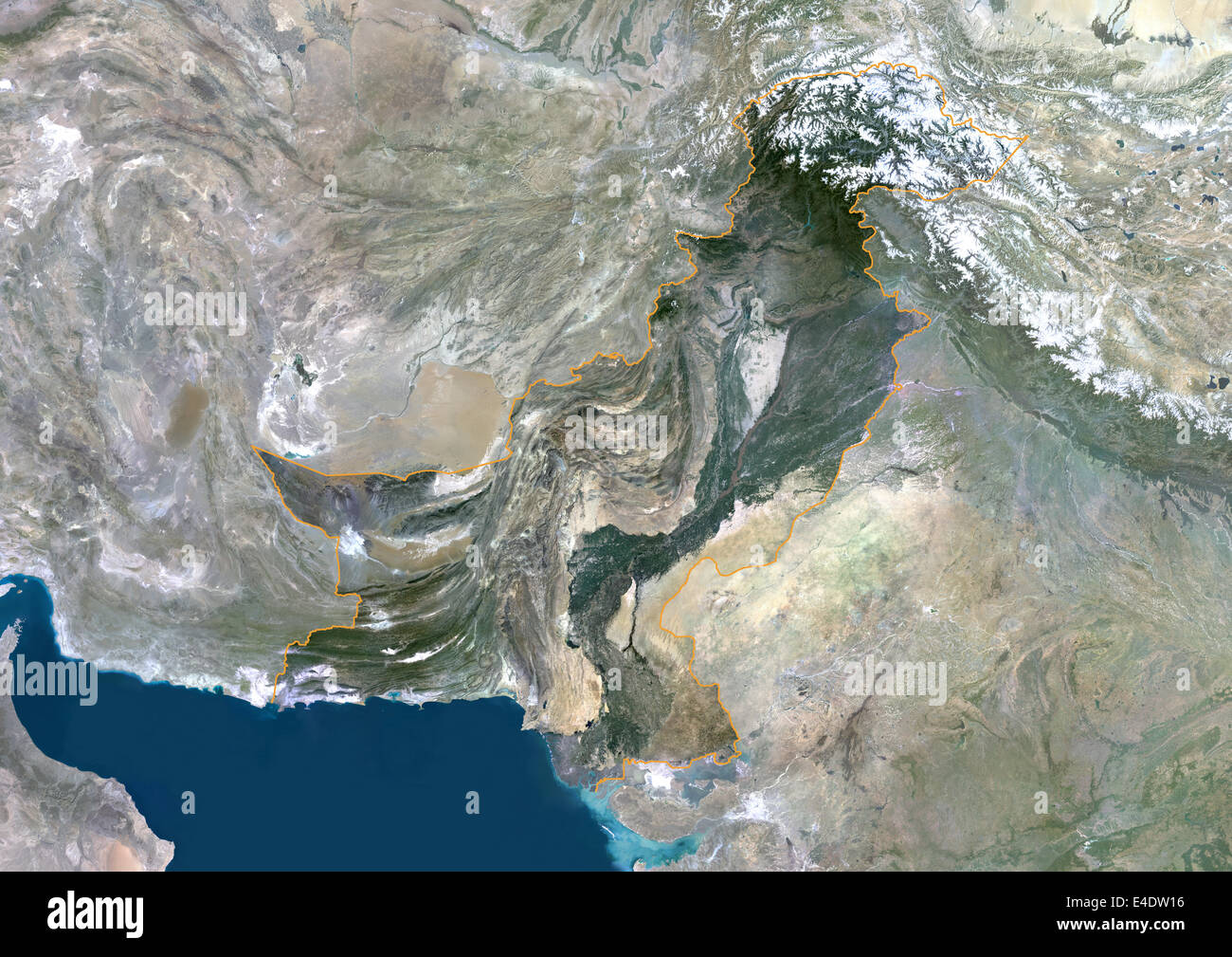 Pakistan, Asia, True Colour Satellite Image With Border And Mask. Satellite view of Pakistan ...