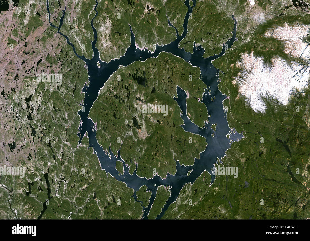 Manicouagan Crater, Quebec, Canada, True Colour Satellite Image. True ...