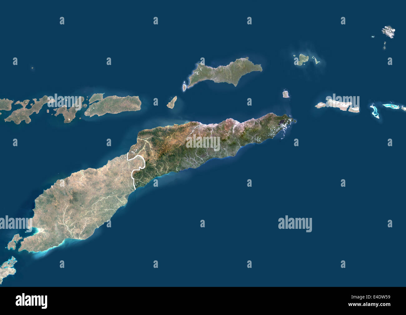 East Timor, Asia, True Colour Satellite Image With Border And Mask ...