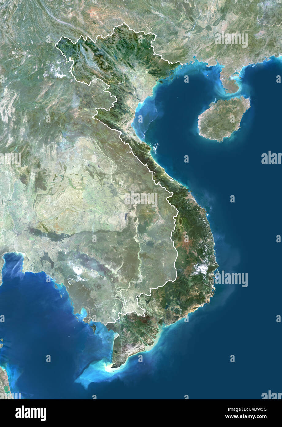 Vietnam, Asia, True Colour Satellite Image With Border And Mask. Satellite view of Vietnam (with ...