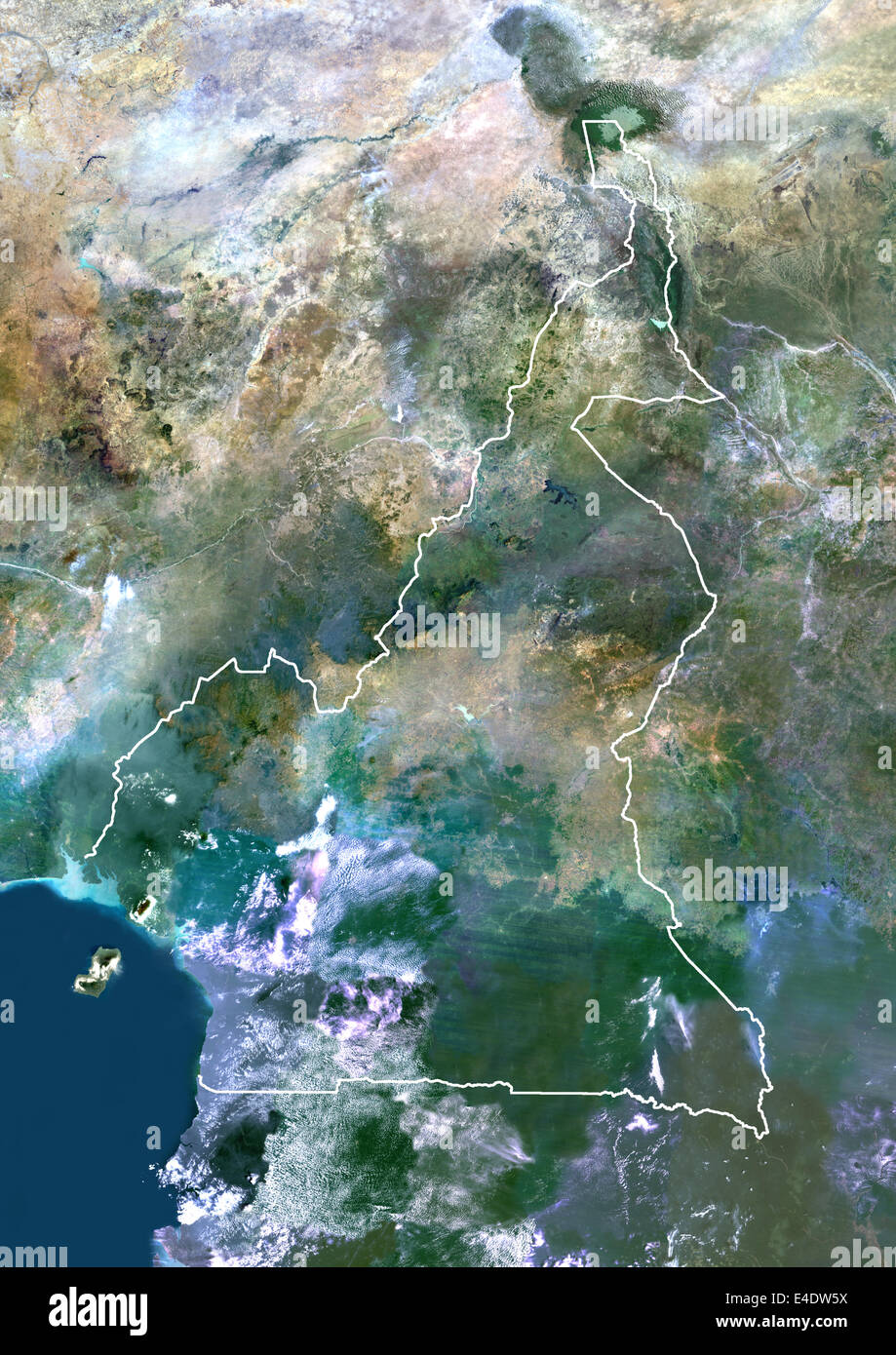 Cameroon, Africa, True Colour Satellite Image With Border. Satellite ...