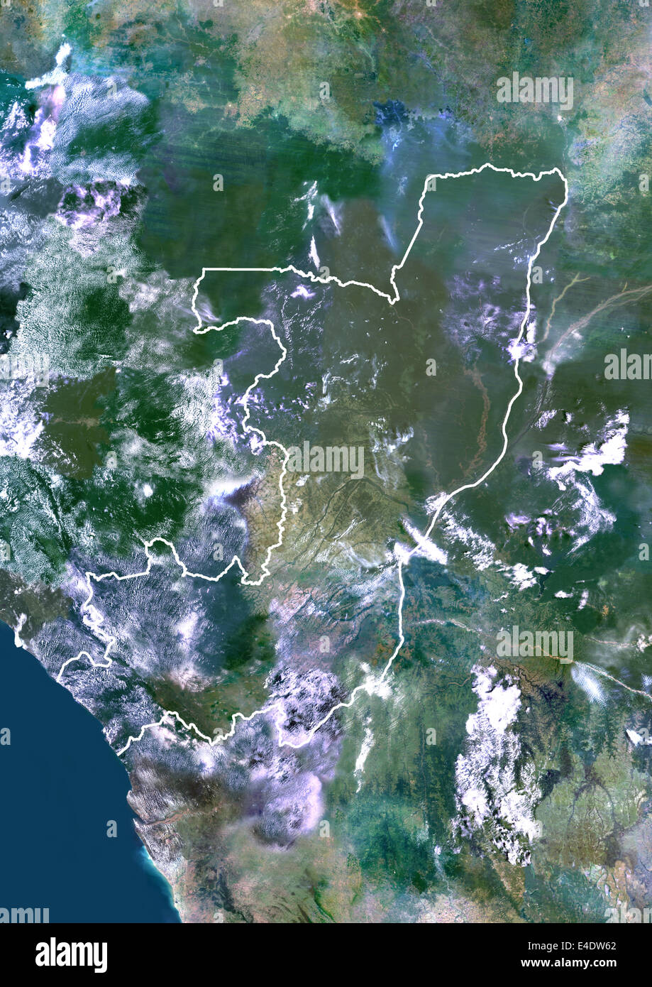 Congo, Africa, True Colour Satellite Image With Border. Satellite view ...