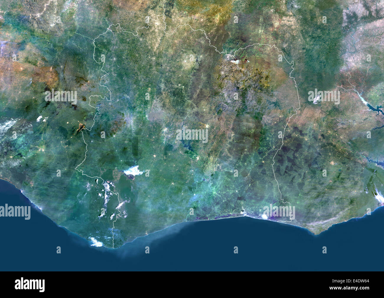 Ivory Coast, Africa, True Colour Satellite Image With Border. Satellite ...