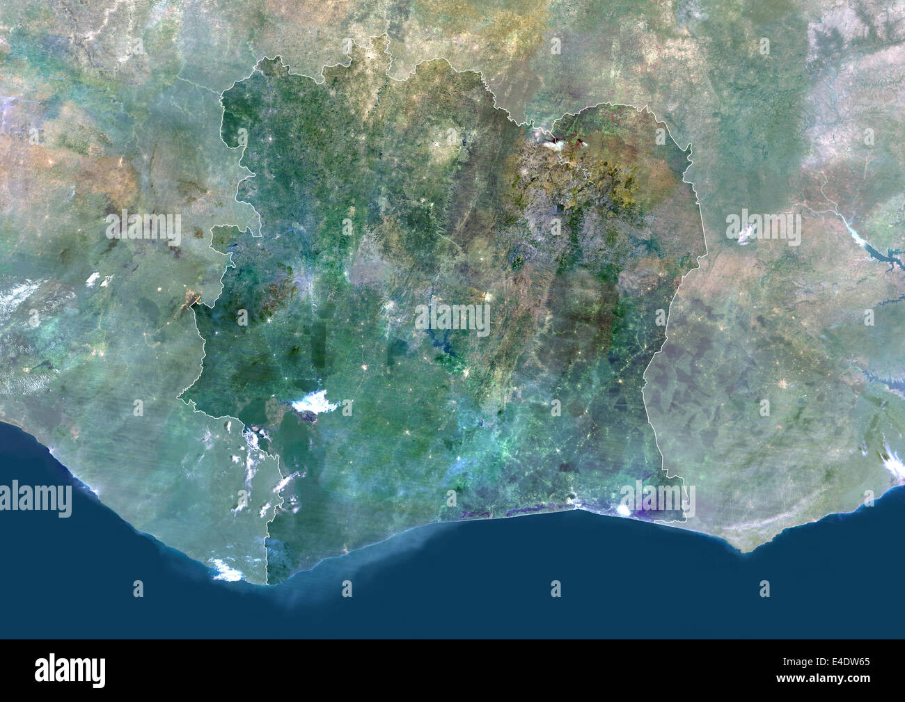 Ivory Coast, Africa, True Colour Satellite Image With Border And Mask ...