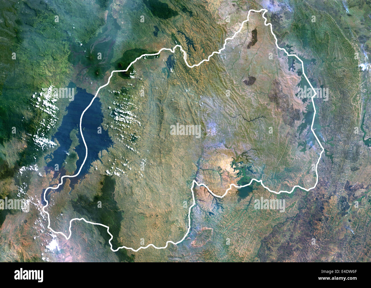 Rwanda, Africa, True Colour Satellite Image With Border. Satellite view ...