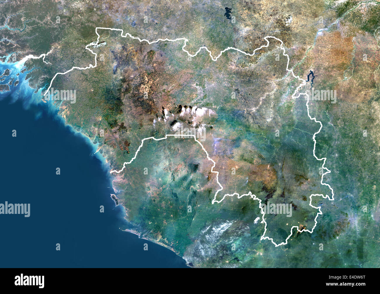 Guinea, Africa, True Colour Satellite Image With Border. Satellite view ...