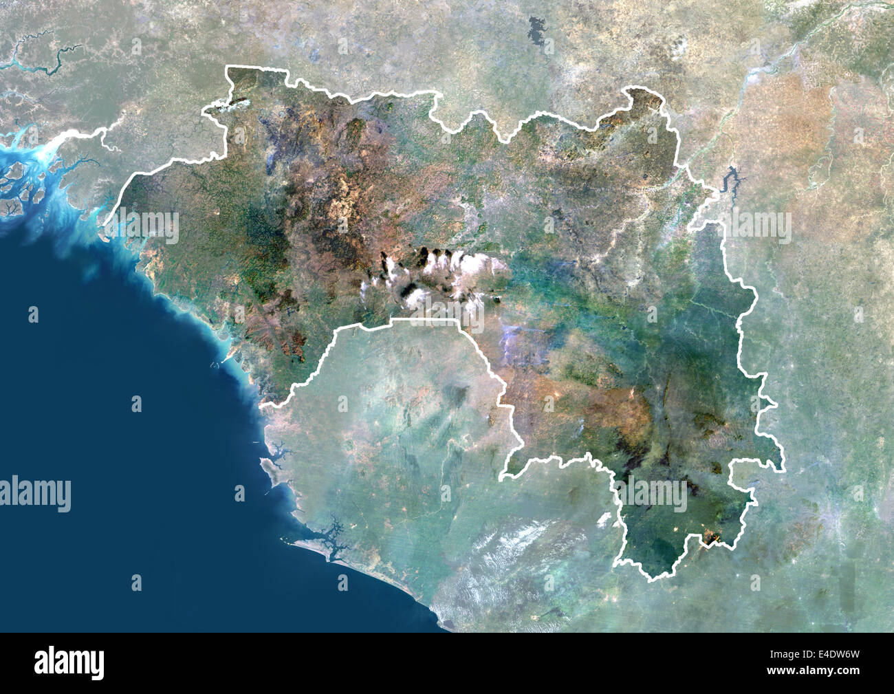 Guinea, Africa, True Colour Satellite Image With Border And Mask ...