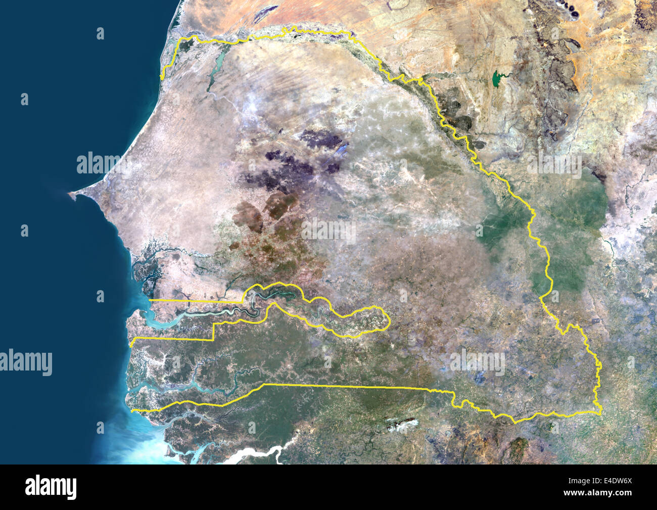 Senegal, Africa, True Colour Satellite Image With Border. Satellite ...